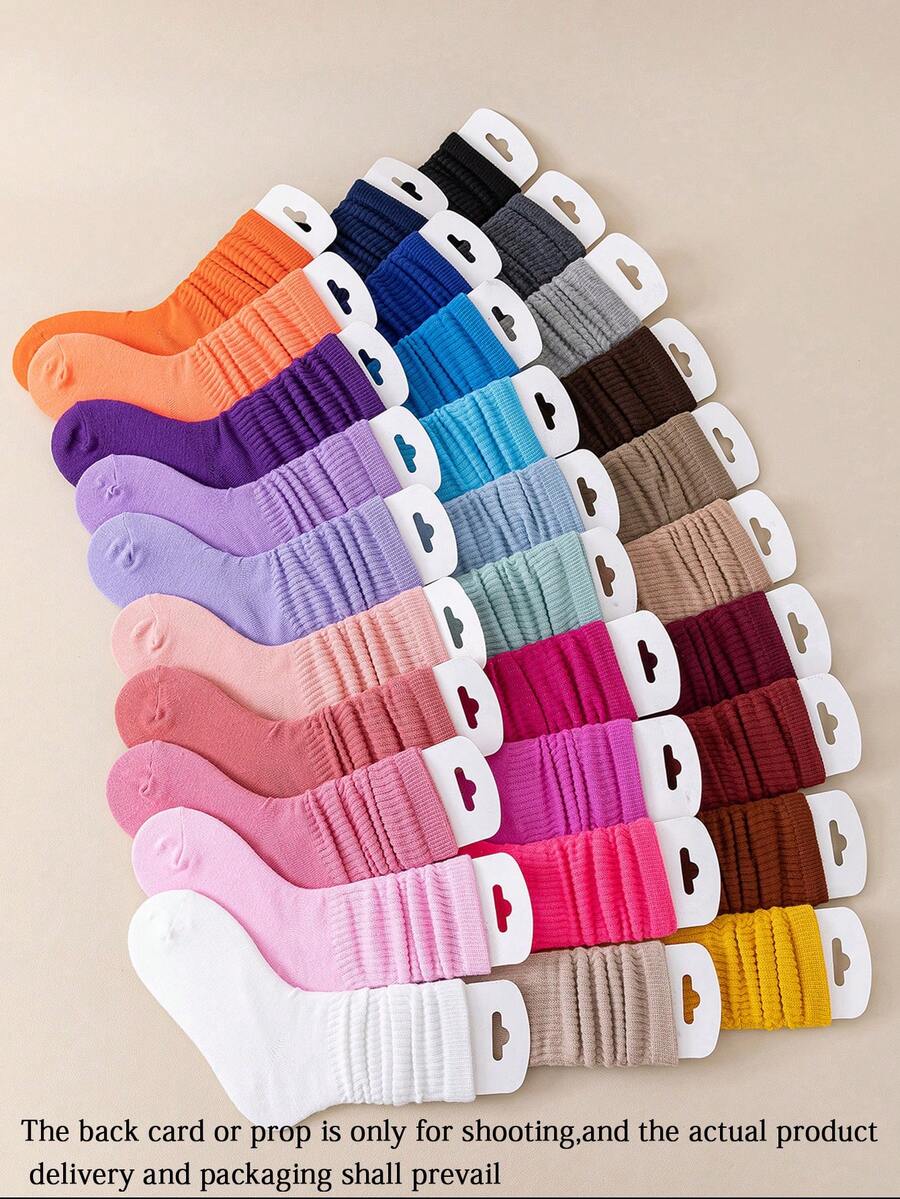 12 Pairs/Set Children's Casual Solid Color Socks, Girls' Candy-Colored ...