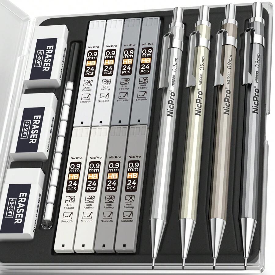Nicpro 8 Pack 0.5mm & 0.7mm Metal Mechanical Pencil Set, Lead Drafting ...