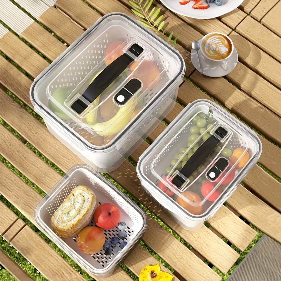 3pcs Air Vented Refrigerator Storage Containers With Handle, Portable ...