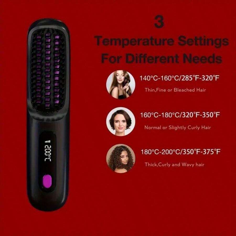 Wireless Ceramic Hair Straightener Brush, LCD Display, Rechargeable ...