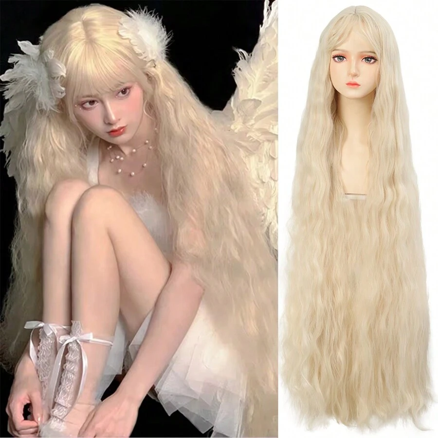 Long Egg Roll Wig Taco Synthetic Lolita Wig With Bangs Cosplay Wig Golden Orange For Women ...
