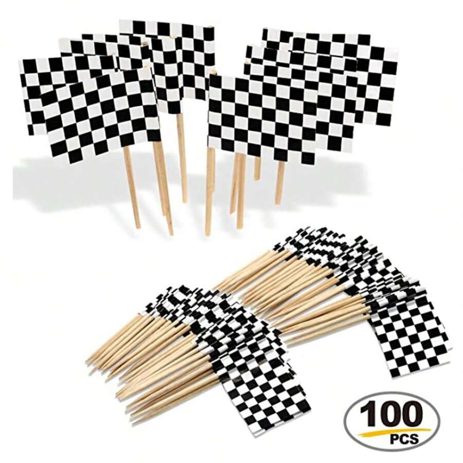 100pcs/Pack Race Car Cake Decorations Inserts, Black & White Checkered ...