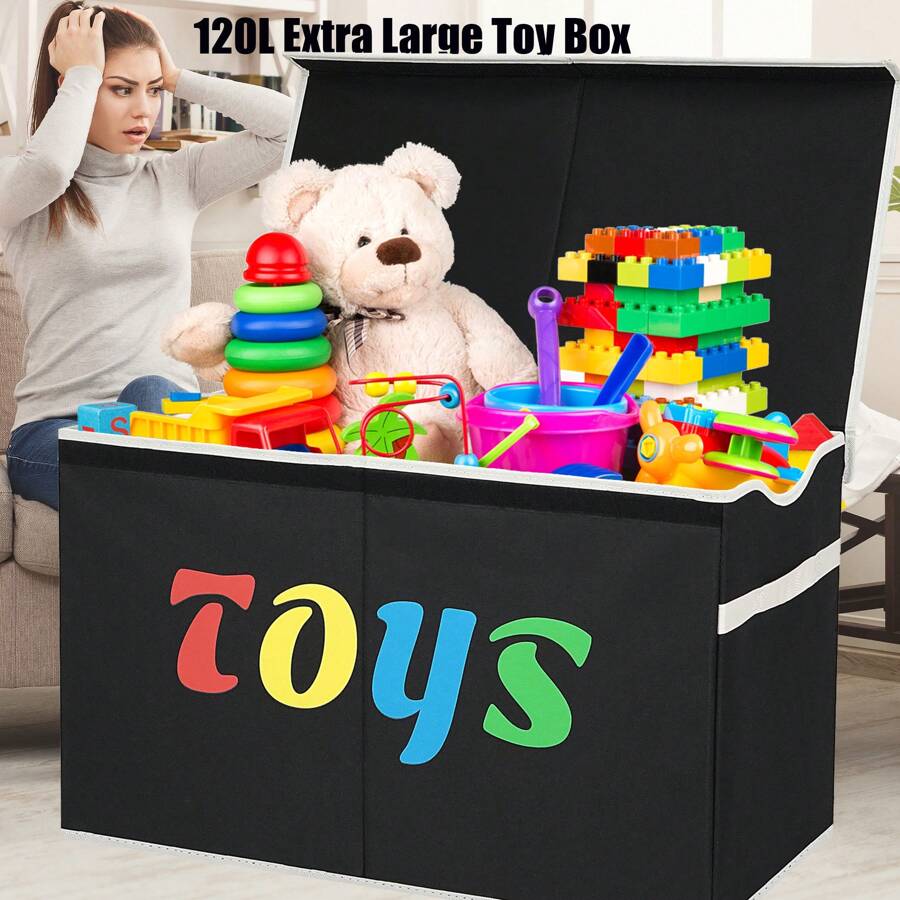 120L Extra Large Toy Box Chest With Lid, Collapsible Sturdy Toy Storage ...
