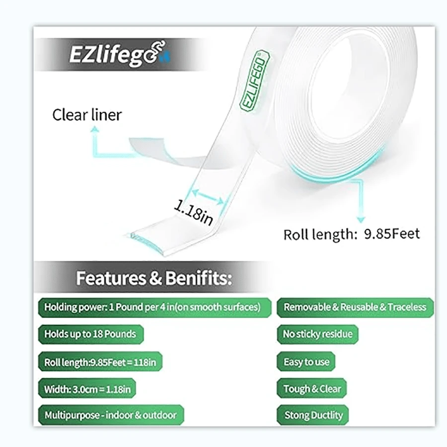 Heavy Duty Double Sided Tape, Extra Large Nano Adhesive Tape ...