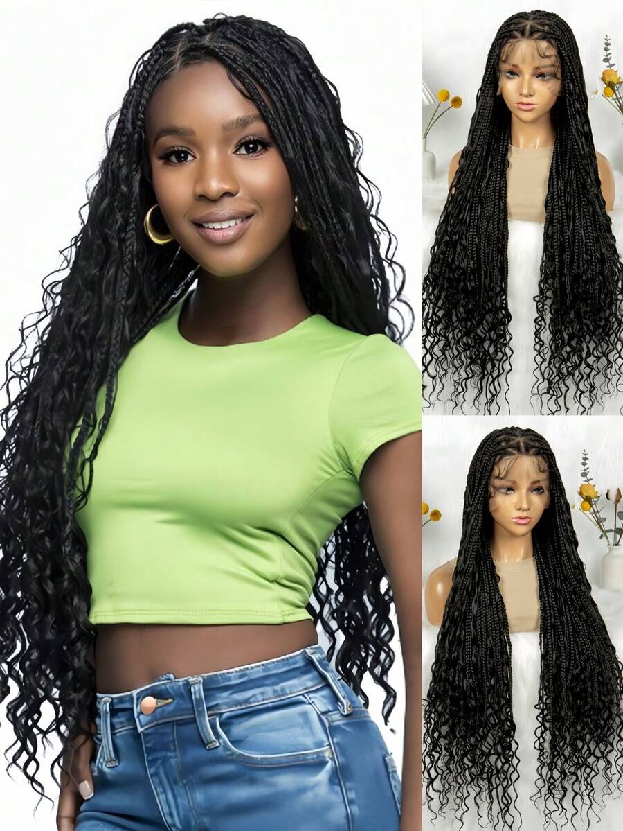 Box Braid Wig Curly Synthetic Full Lace Front Wig Women Goddess Braids ...