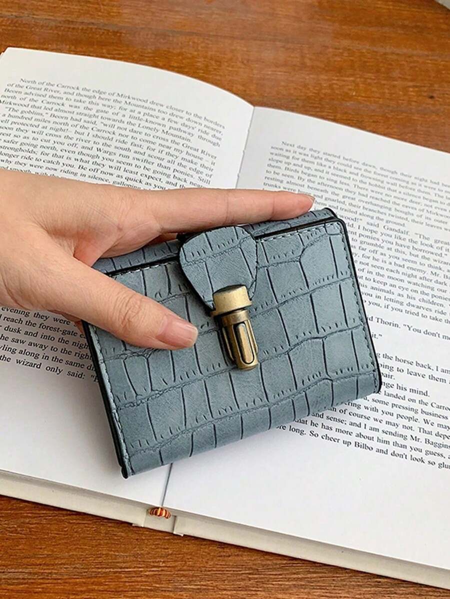 Women 3-Fold Short Wallet With Tree Bark Texture & Lock | SHEIN UK