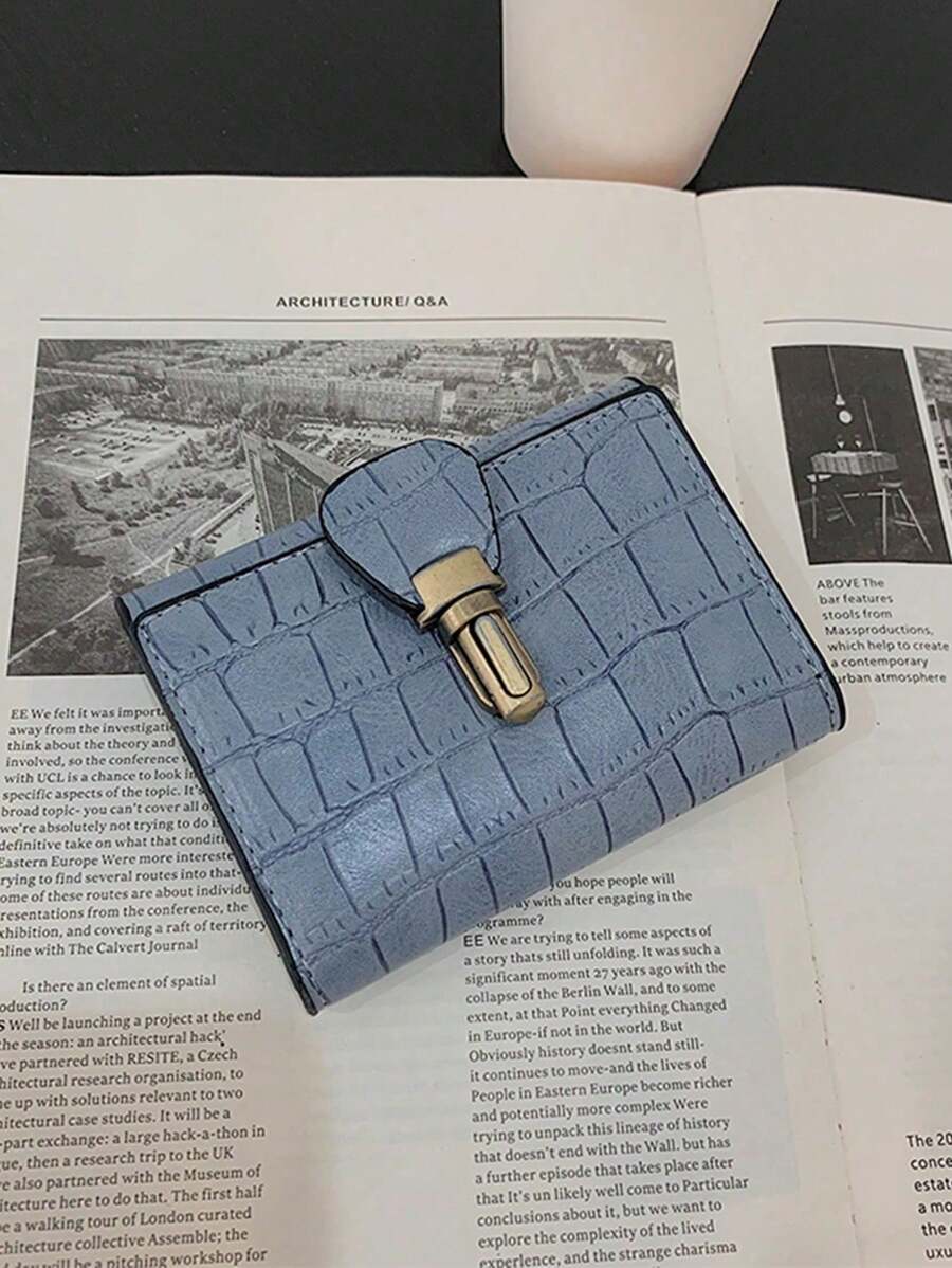 Women 3-Fold Short Wallet With Tree Bark Texture & Lock Wallet For ...