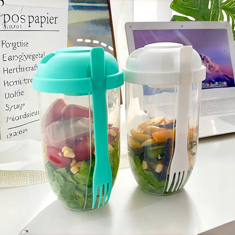 1pc Large Capacity Breakfast Cup, Portable Salad Shaker Cup With Fork ...