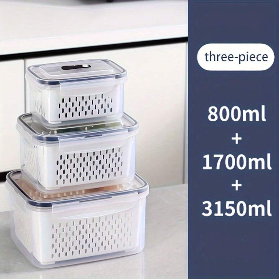 3pcs Air Vented Refrigerator Storage Containers With Handle, Portable ...