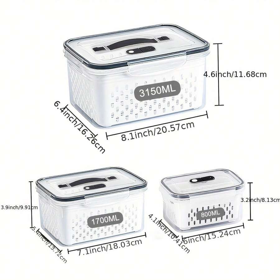 3pcs Air Vented Refrigerator Storage Containers With Handle, Portable ...