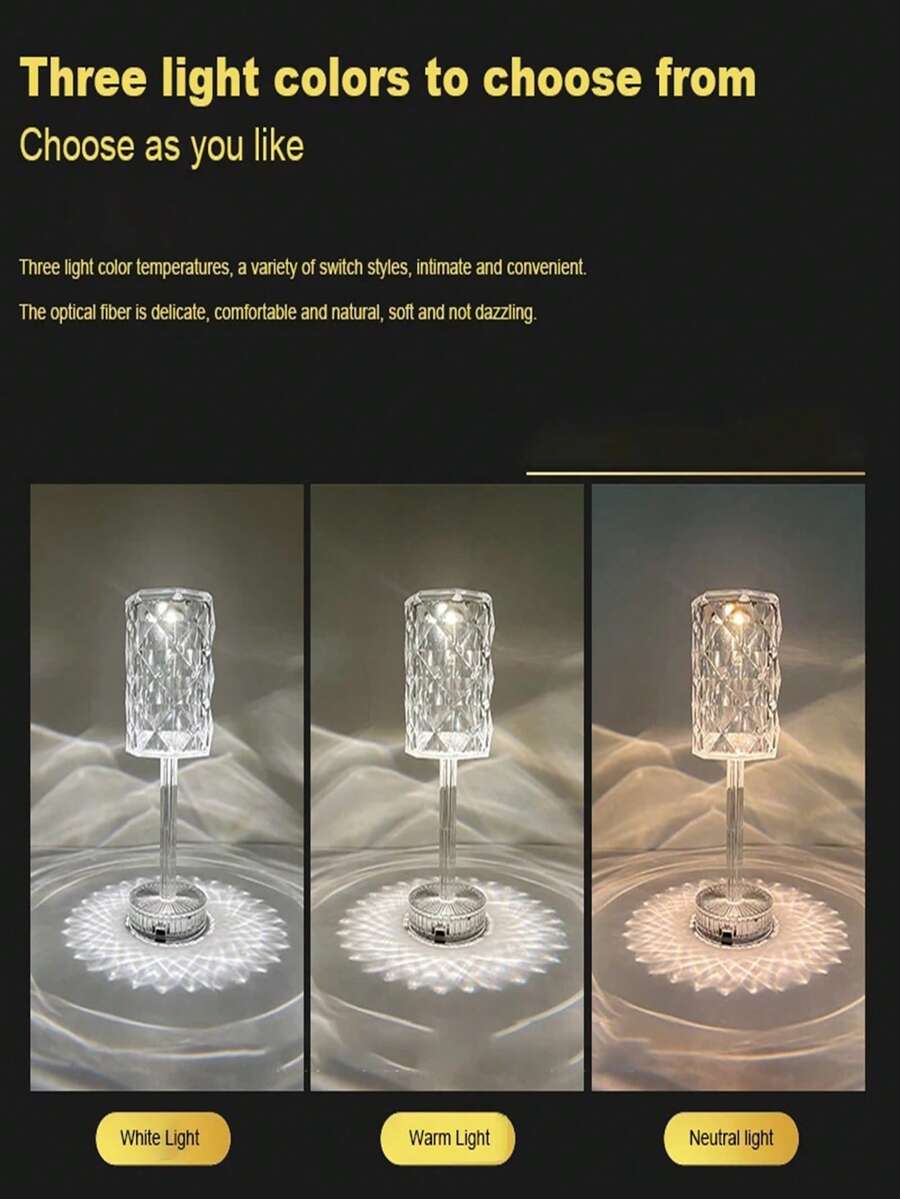 Dinghan Cordless LED Crystal Lamp Rose Light Table Lamps Rechargeable ...