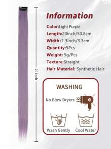 5 PCS Light Purple Colored Clip In Hair Extensions 20 Inch Long ...