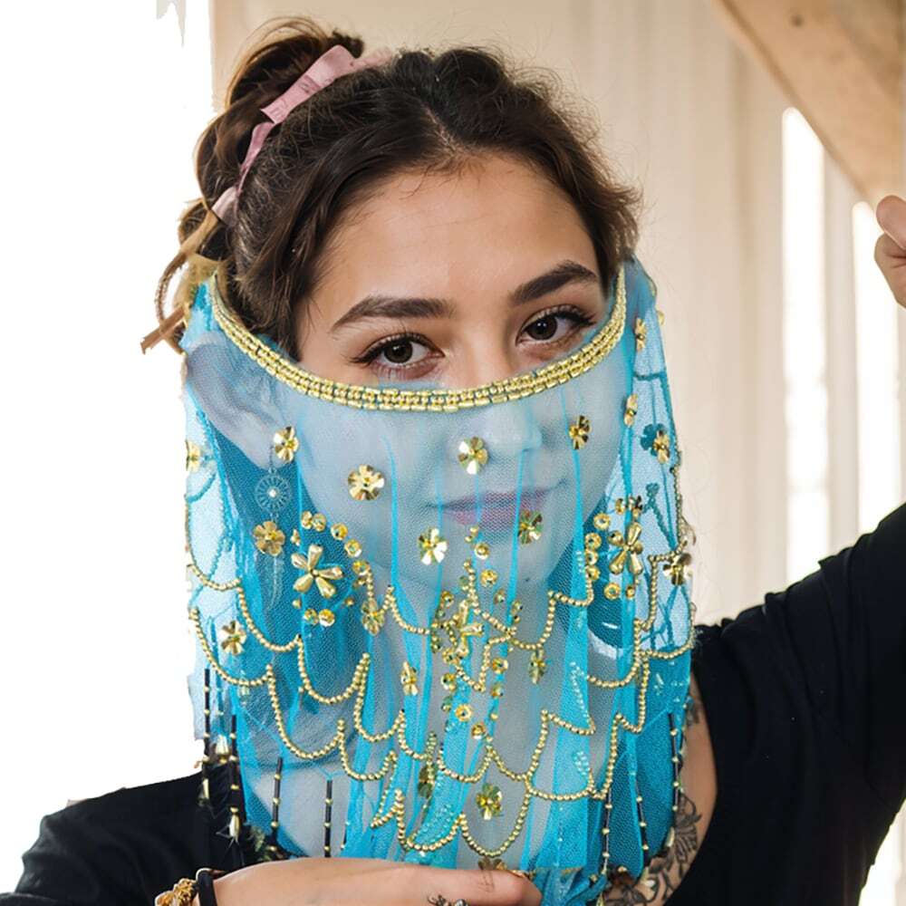 Women Belly Dance Veil Bollywood Veil Beaded Masquerade Mask Dance ...