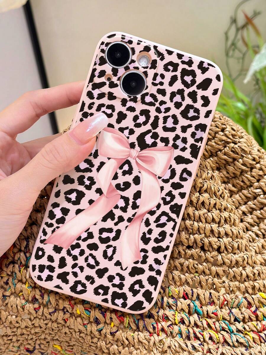 Capa de telefone fashion 1 peça feminina com estampa de leopardo e laço ...
