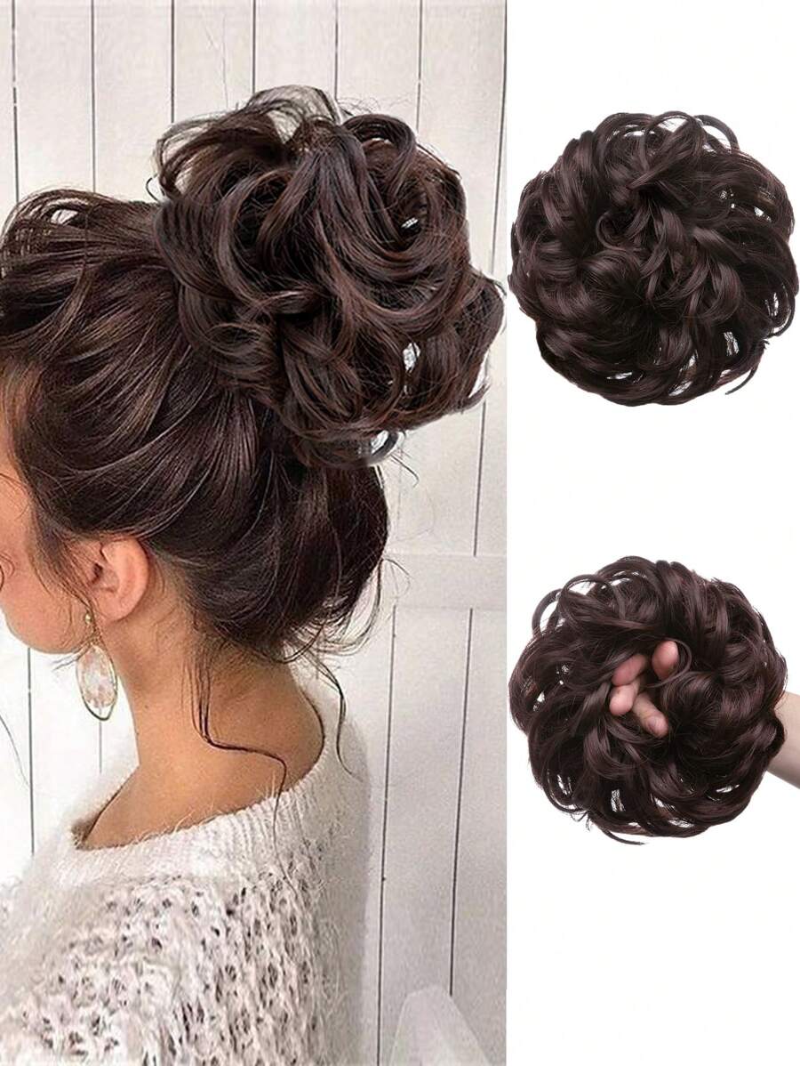 Black Messy Bun Hair Piece Wavy Curly Scrunchies Synthetic Chignon ...