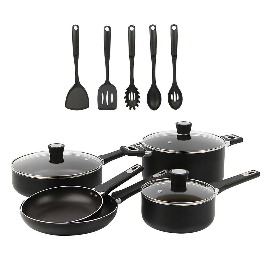Luxury Aluminum Nonstick Midweight 13pcs Cookware Set Black Color Easy ...
