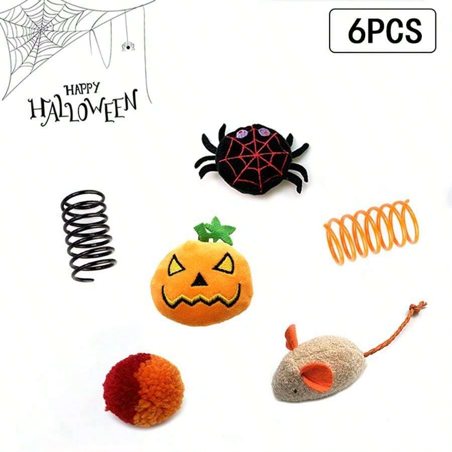 6pcs/Set Pet Supplies Halloween Cat Toys Plush Stuffed Dolls ...