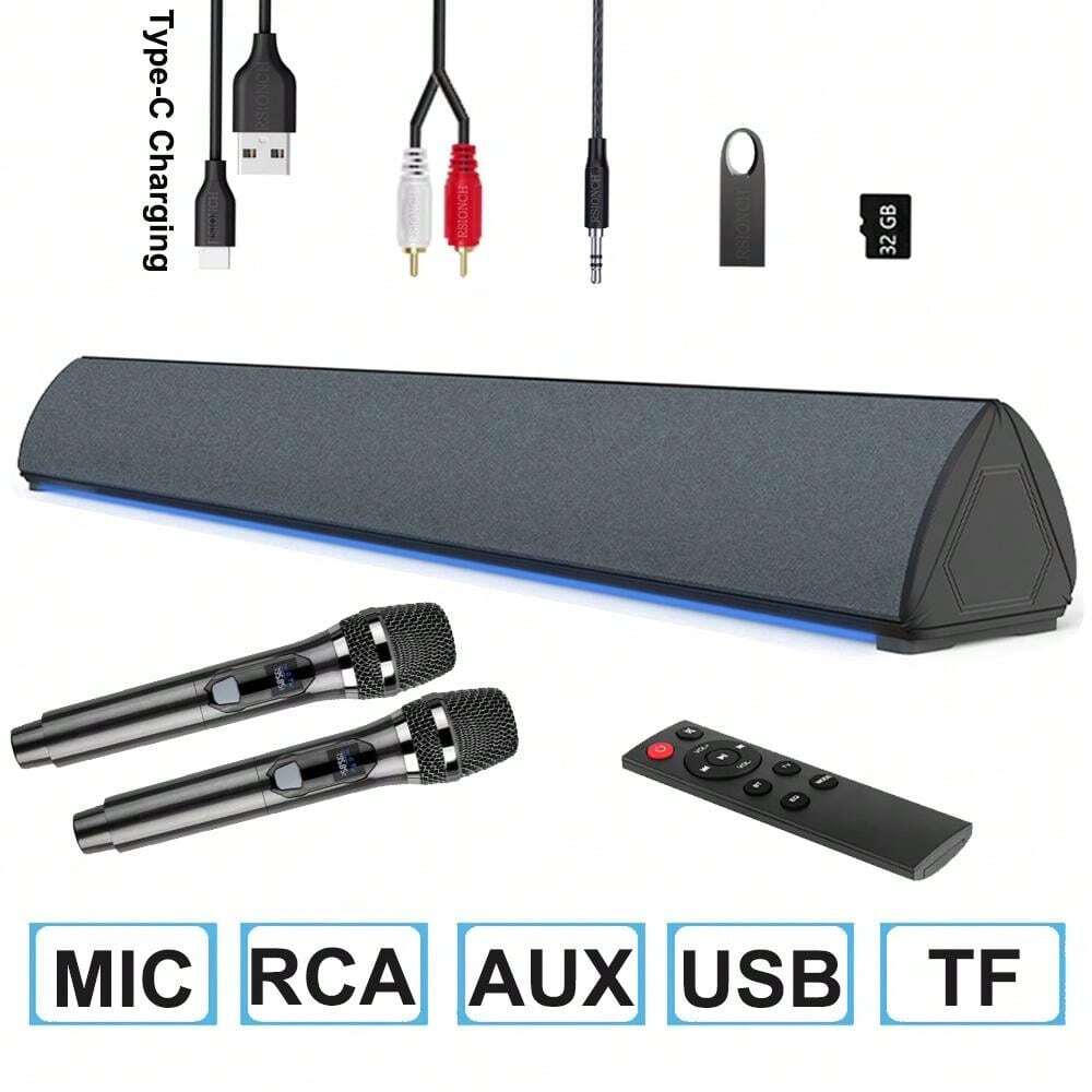 Soundbar Bluetooth per karaoke Rsionch con 2 microfoni senza fili ...