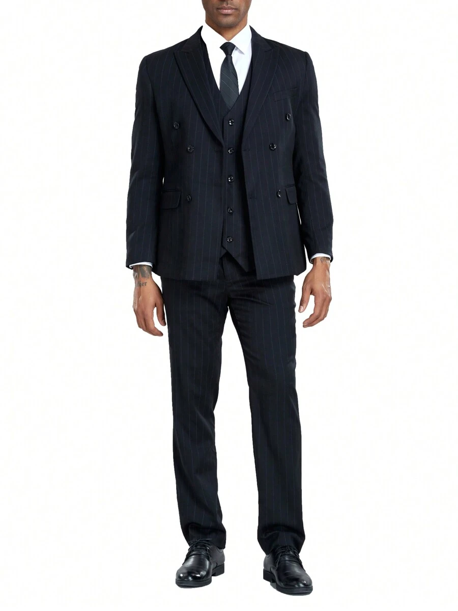 Men's Suit Set 3 Pieces Pinstripe Suit For Men Slim Fit Formal ...
