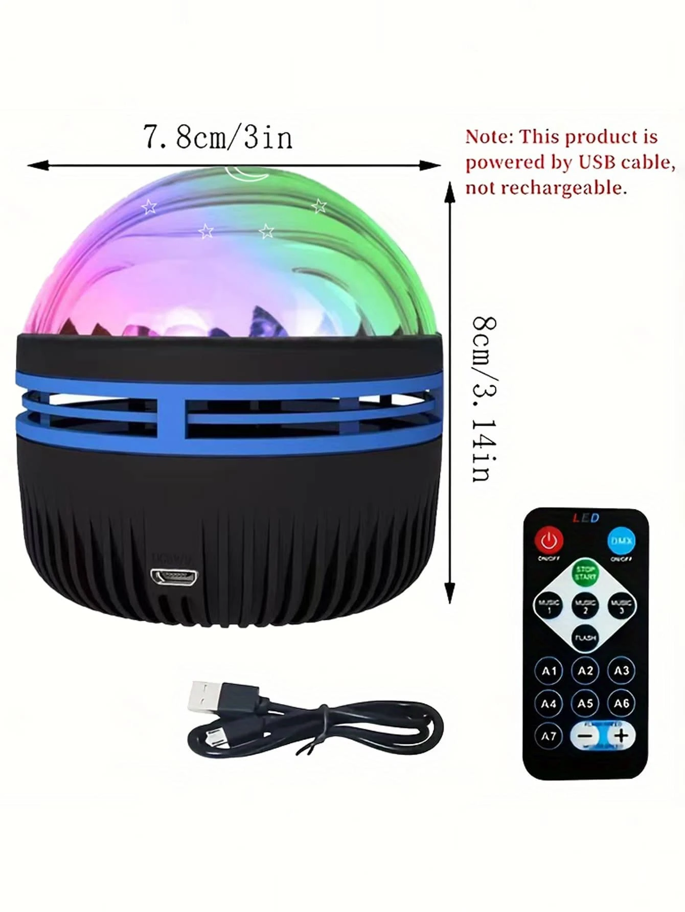 Aurora 7-Color LED Projector - USB Powered, With Remote Control, Ideal ...