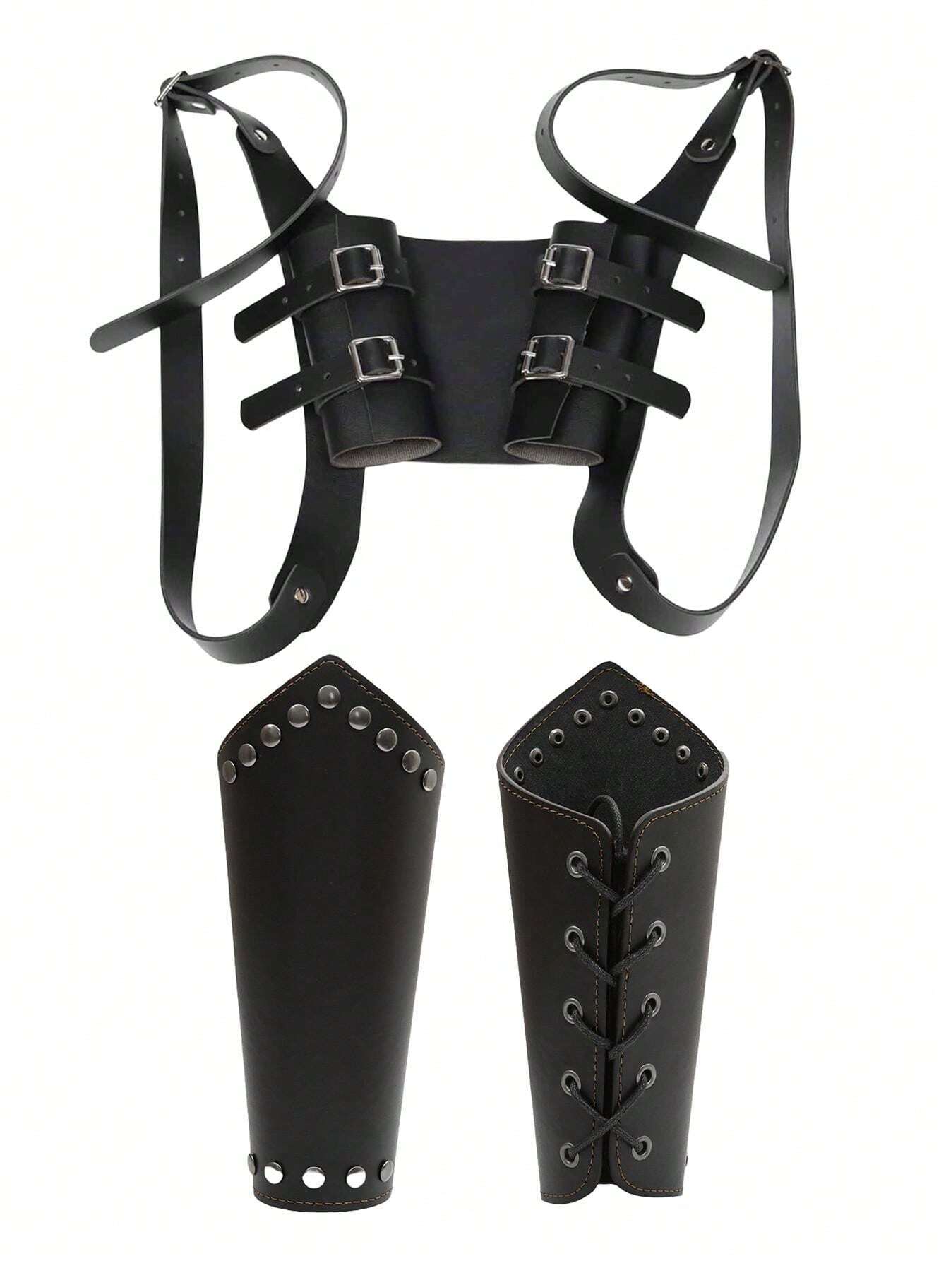 3PCS Medieval Black Leather Double Shoulder Strap Sword Scabbard Knight ...