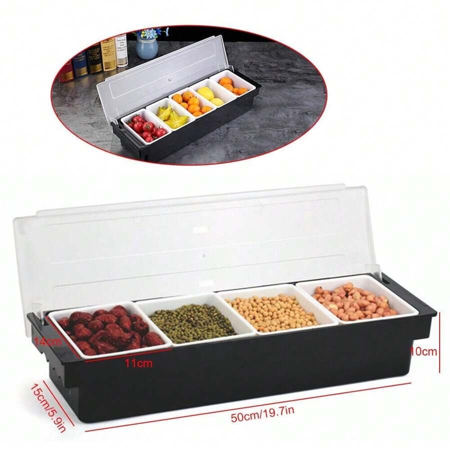 Bar 5 Compartments Condiment Dispenser Chilled Server Caddy Food Tray ...