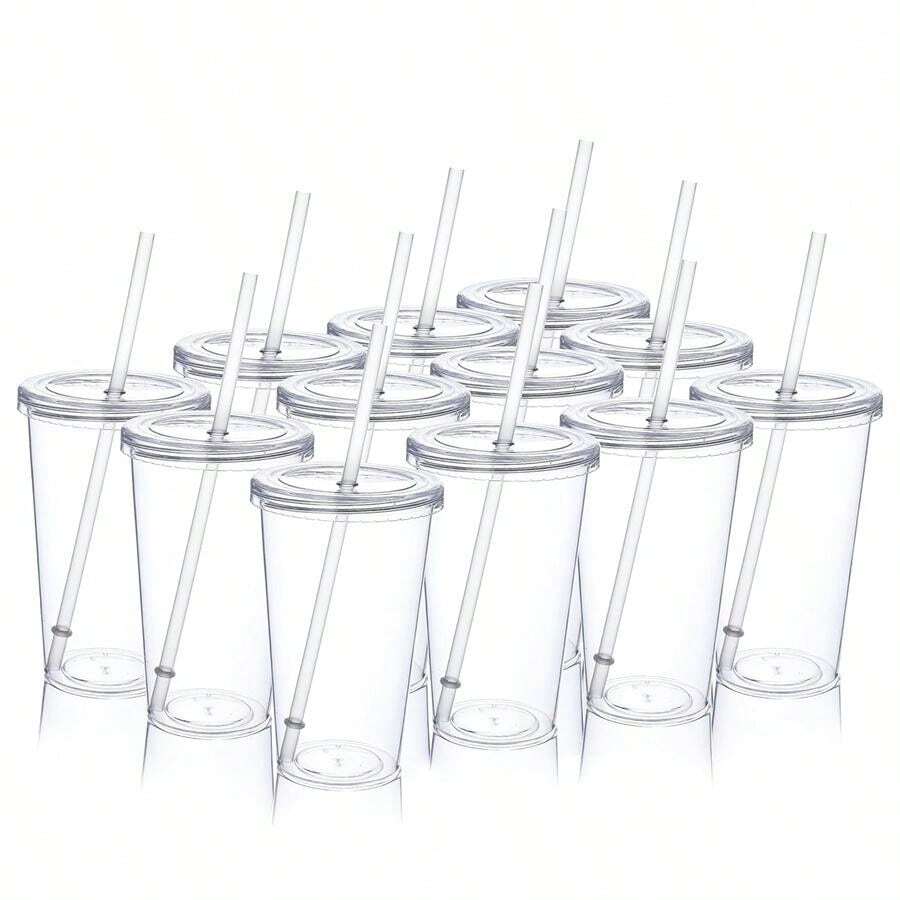 Plastic Straw Cup Set Transparent Cup 450ml Single-Layer Simple Water ...
