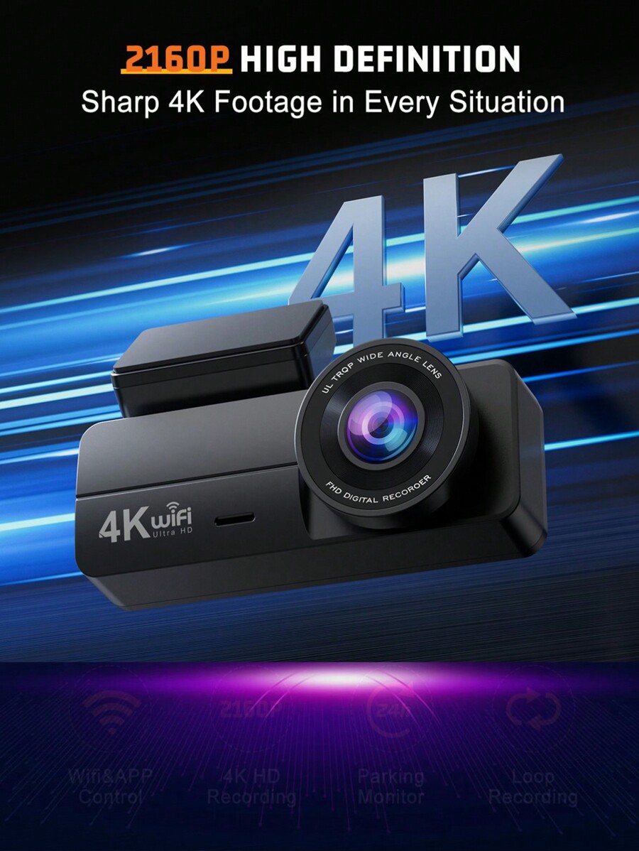 4K Dash Cam Front, WiFi Dash Cam, 4K Dash Camera For Cars, WiFi Car ...