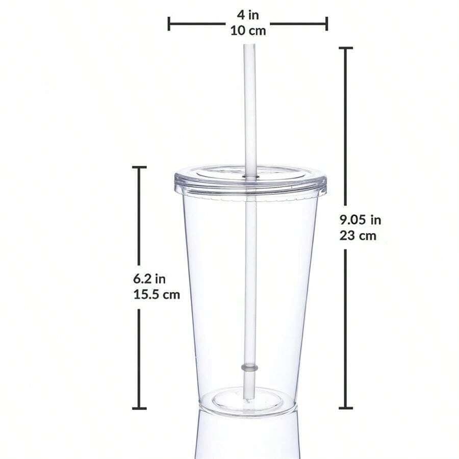 Plastic Straw Cup Set Transparent Cup 450ml Single-Layer Simple Water ...