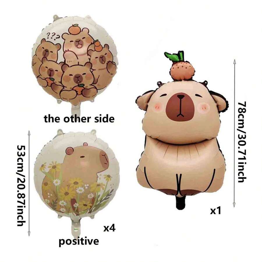 5pcs New Capybara Aluminum Foil Balloon Set, Cute Animal Theme Capybara ...
