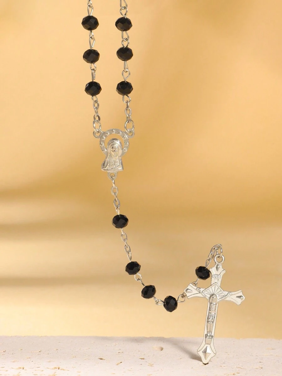 1pc Crystal Christian Catholic Necklace, Virgin Mary Jesus Cross Y ...