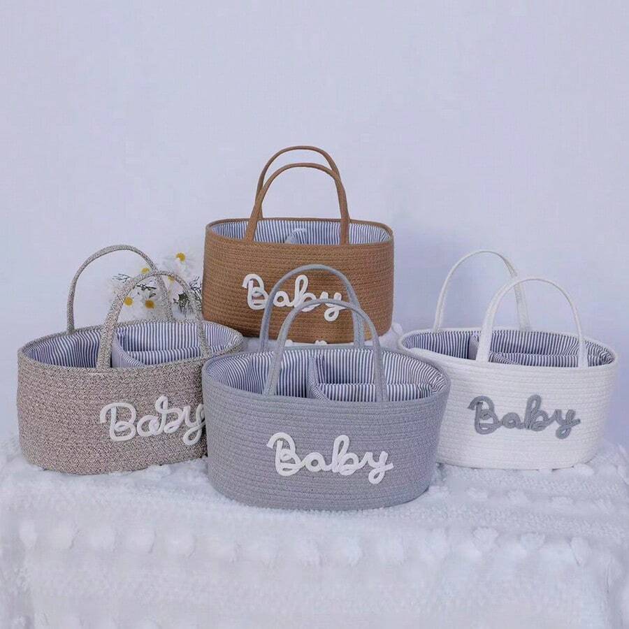 Letter Design Removable Lining Rope Woven Baby Storage Basket ...