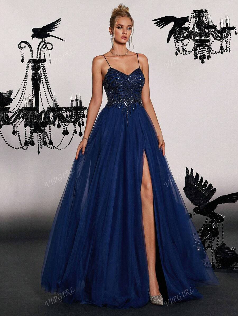 VIPGIRL Split Thigh Sequin Prom Dress Elegant Formal Evening Wedding ...