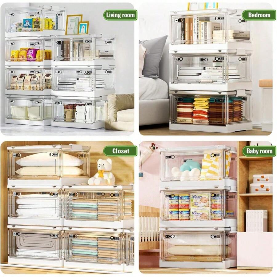 144QT Clear View Stackable Storage Bins With Lids, Collapsible Storage ...