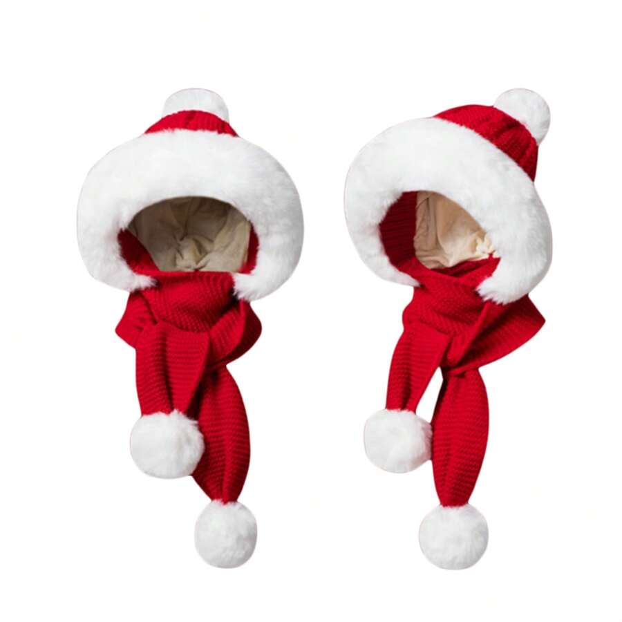 Womens Knitted Hat With Ear Flaps Scarf Fuzzy Trim Beanie Hats Ushanka ...