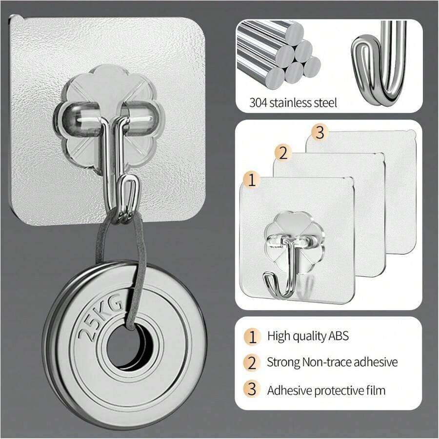 粘着フック 強力接着フック 穴あけ不要 シームレス 耐荷重 接着剤 透明キッチンフック シームレス強力接着フック | #SHEIN1111sale