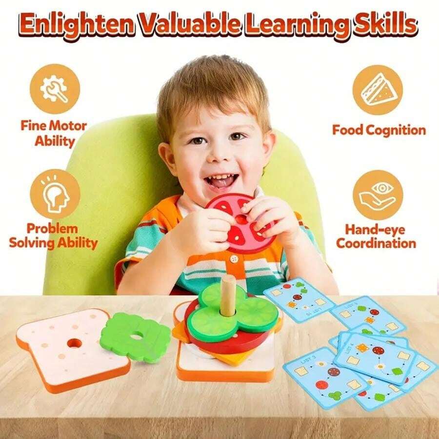 1pc Wooden Realistic Sandwich Stack Toys, For Kids Family Play ...