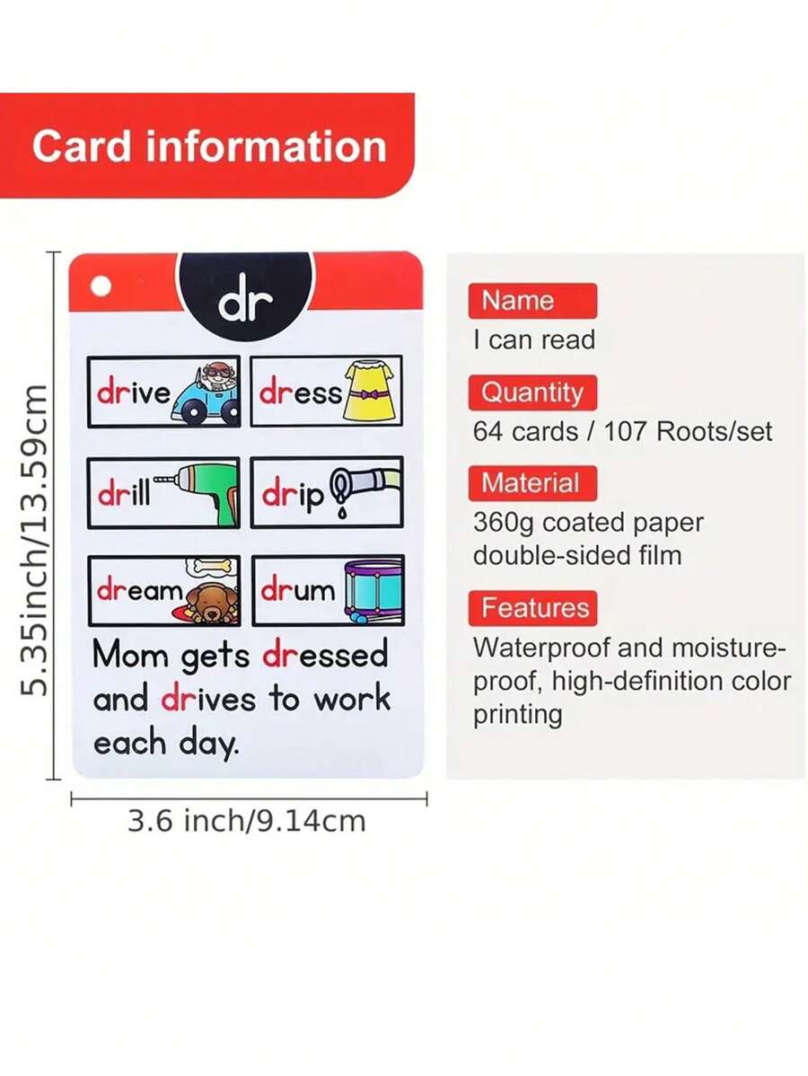 112pcs Kid's Phonetic Flashcards - 67pcs Waterproof Durable English ...