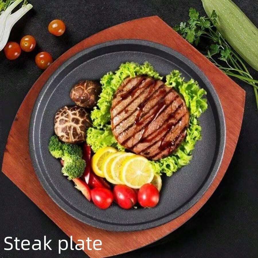 Cast Iron Steak Plate, Korean BBQ Grill Pan, Round Steak Plate, Multi ...
