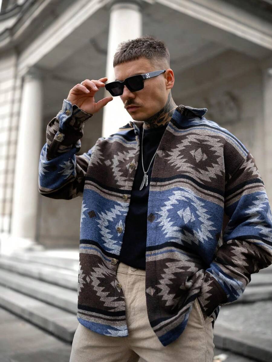 Men's High Density Fashion Bohemian Style Shacket, Autumn/Winter ...