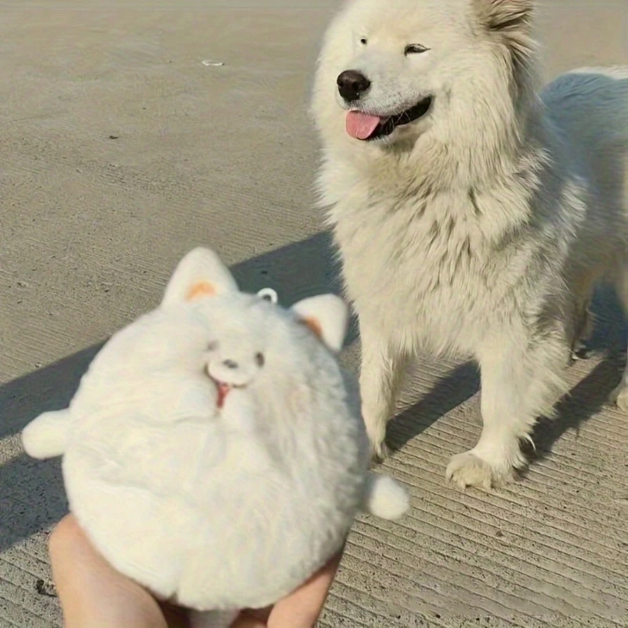 1 Cute Samoyed Shaped Plush Squeaking Toys - Soft Filled To Relieve ...
