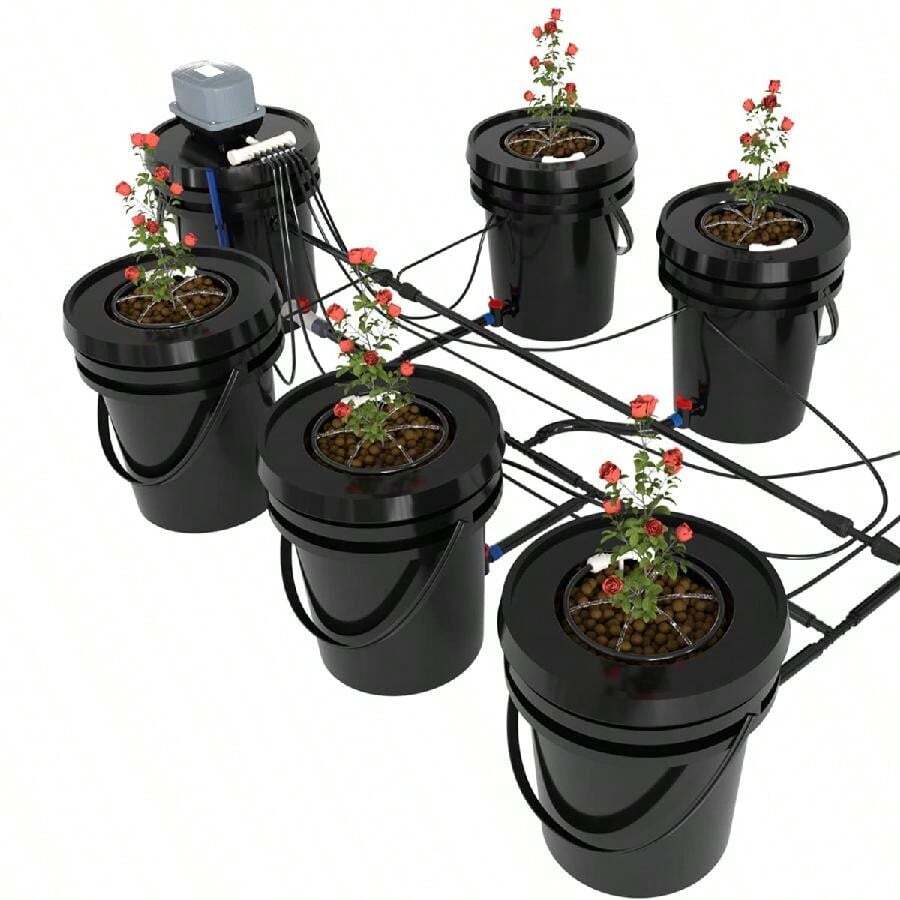 RDWC Top Feed Drip Hydroponics Systems 6 Buckets + Reservoir ...