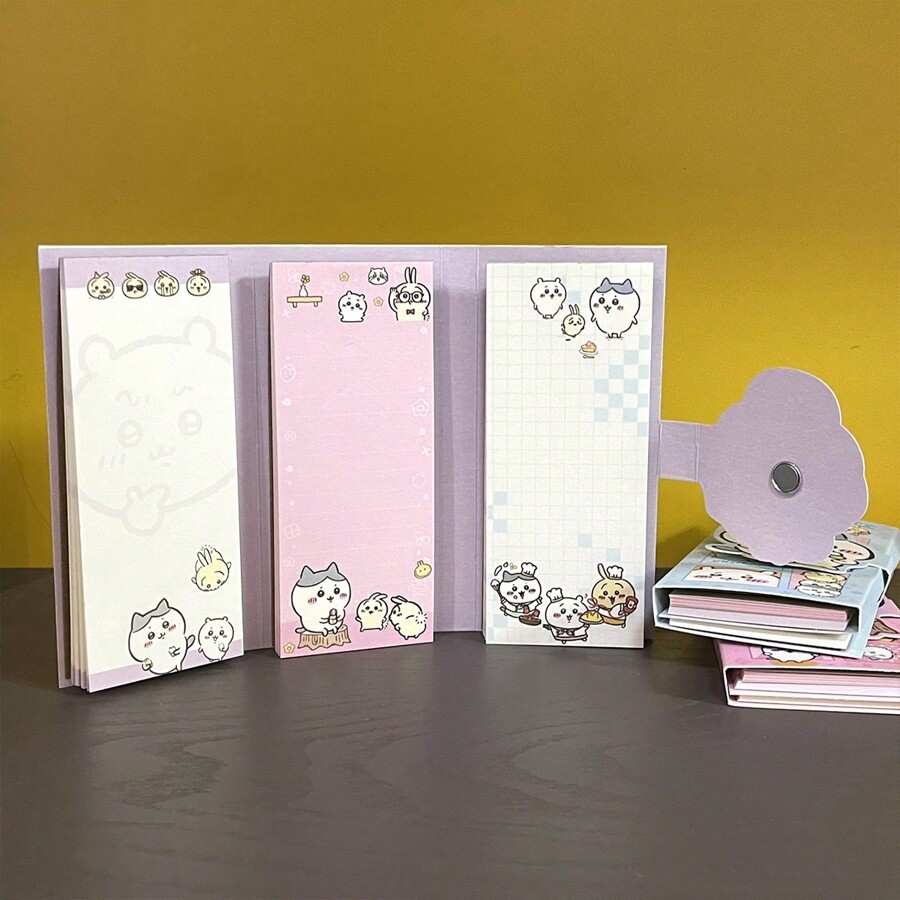 Miniso Chiikawa Cute Cartoon A6 Tri-Fold Magnetic Closure Notebook ...