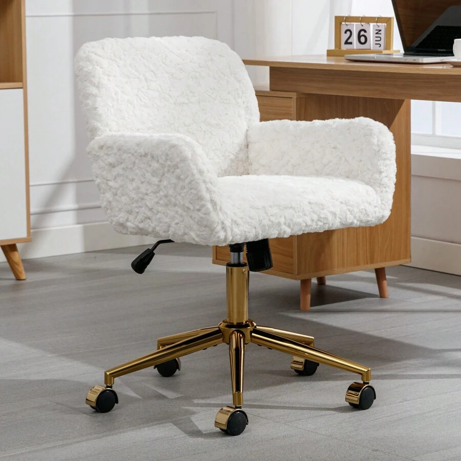 Home Office Chair, Faux Fur Desk Chair With Wheels, Comfortable Vanity ...
