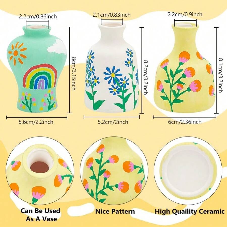 3 Styles Vase Pottery Painting Kit Paint Your Own Ceramic Pottery ...