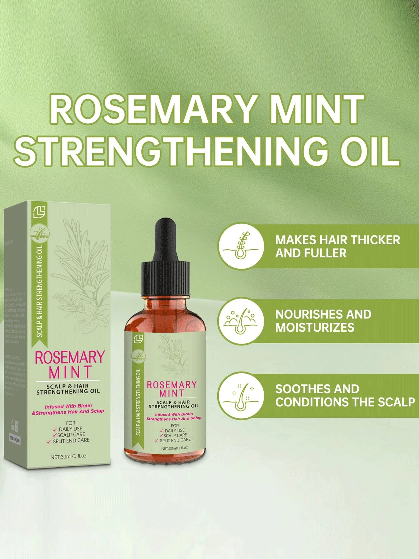 LANTHOME Rosemary & Peppermint Essential Oil Blend - Dual Therapy For Stimulating Scalp And ...