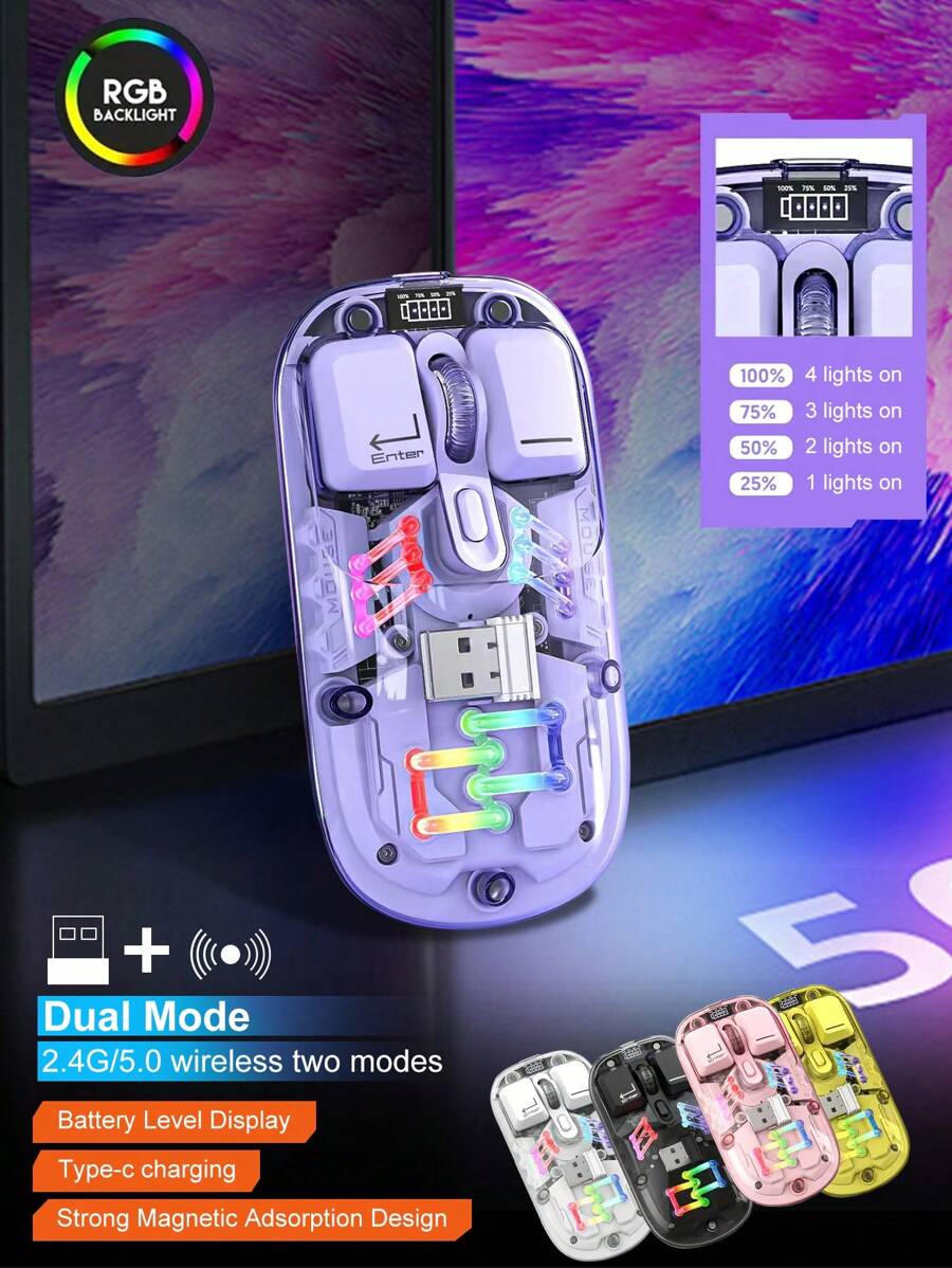 Mouse sem fio Bluetooth Dual-Mode portátil leve, mouse silencioso recarregável para computador ...