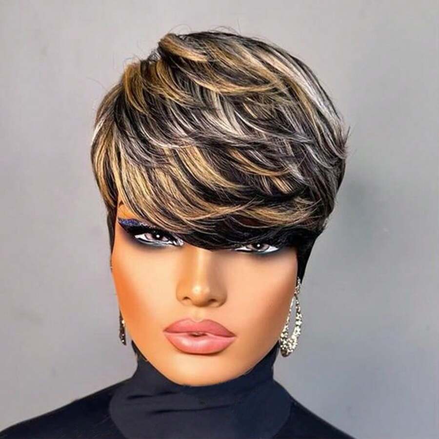 Elegant Pixie Cut Wig For Women 200% Density 1B/27/613 Color- Short ...