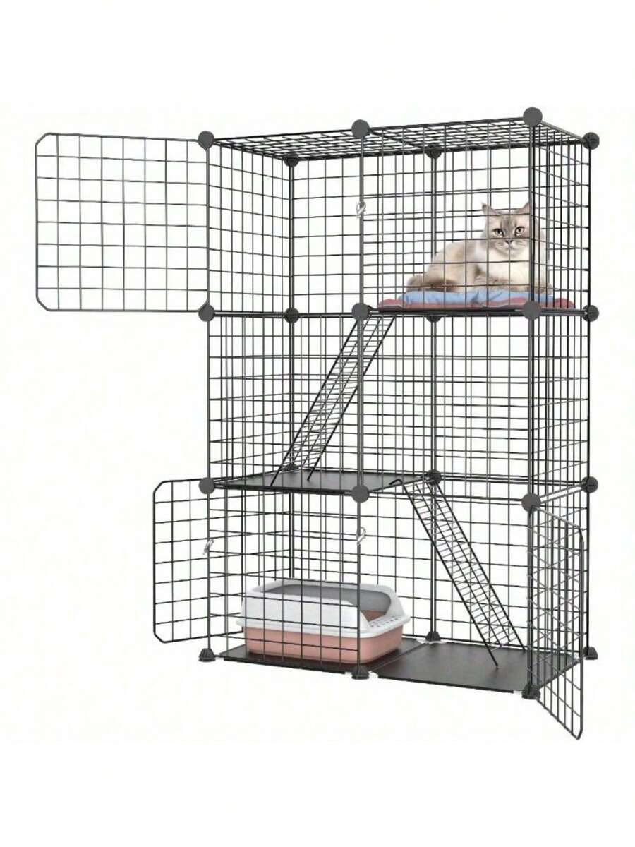 Cat Cage 3-Tier Kitten Cage House Indoor Cat Enclosures Detachable ...