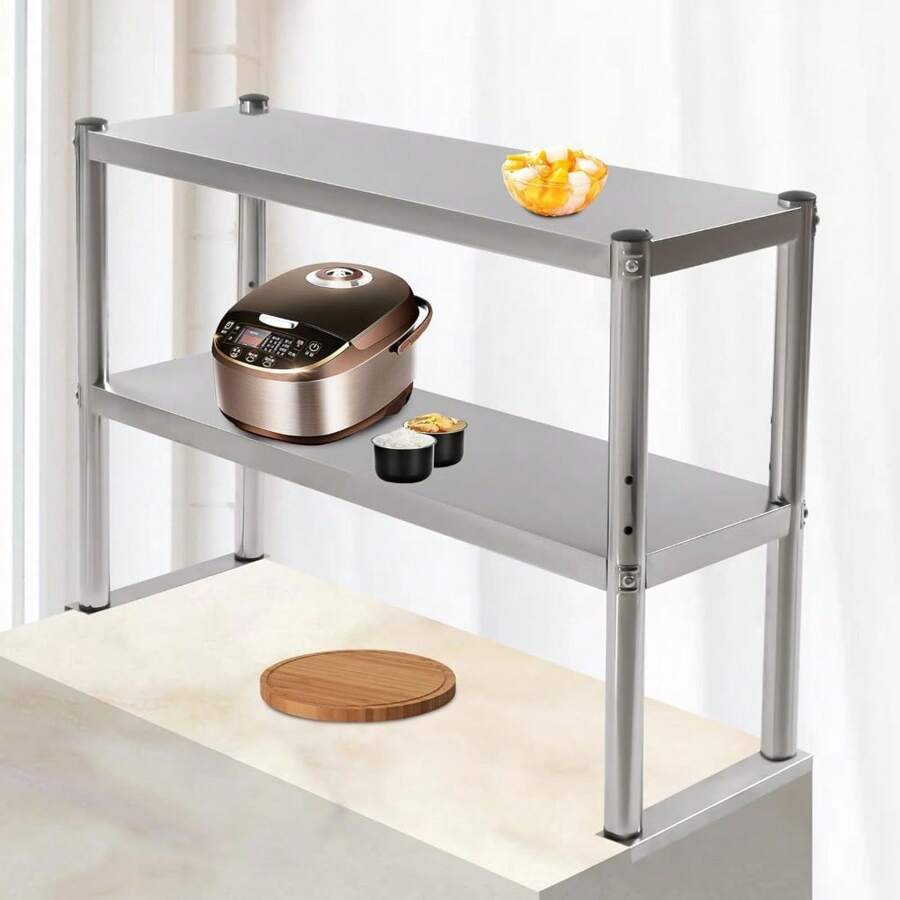 Silver Adjustable Double Tier Stainless Steel Overshelf Double Deck ...